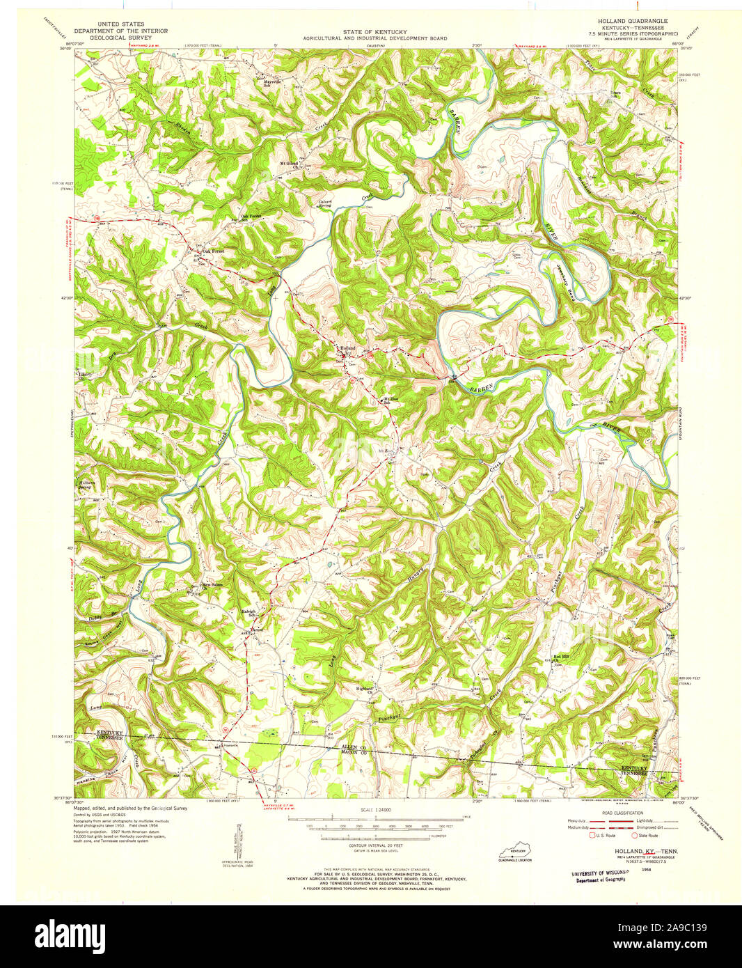 USGS TOPO Map Kentucky KY Holland 708912 1954 24000 Stock Photo - Alamy