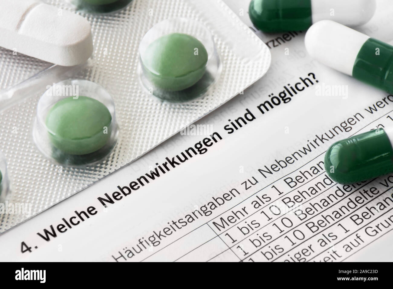 Medicaments and German package insert adverse effects Stock Photo - Alamy