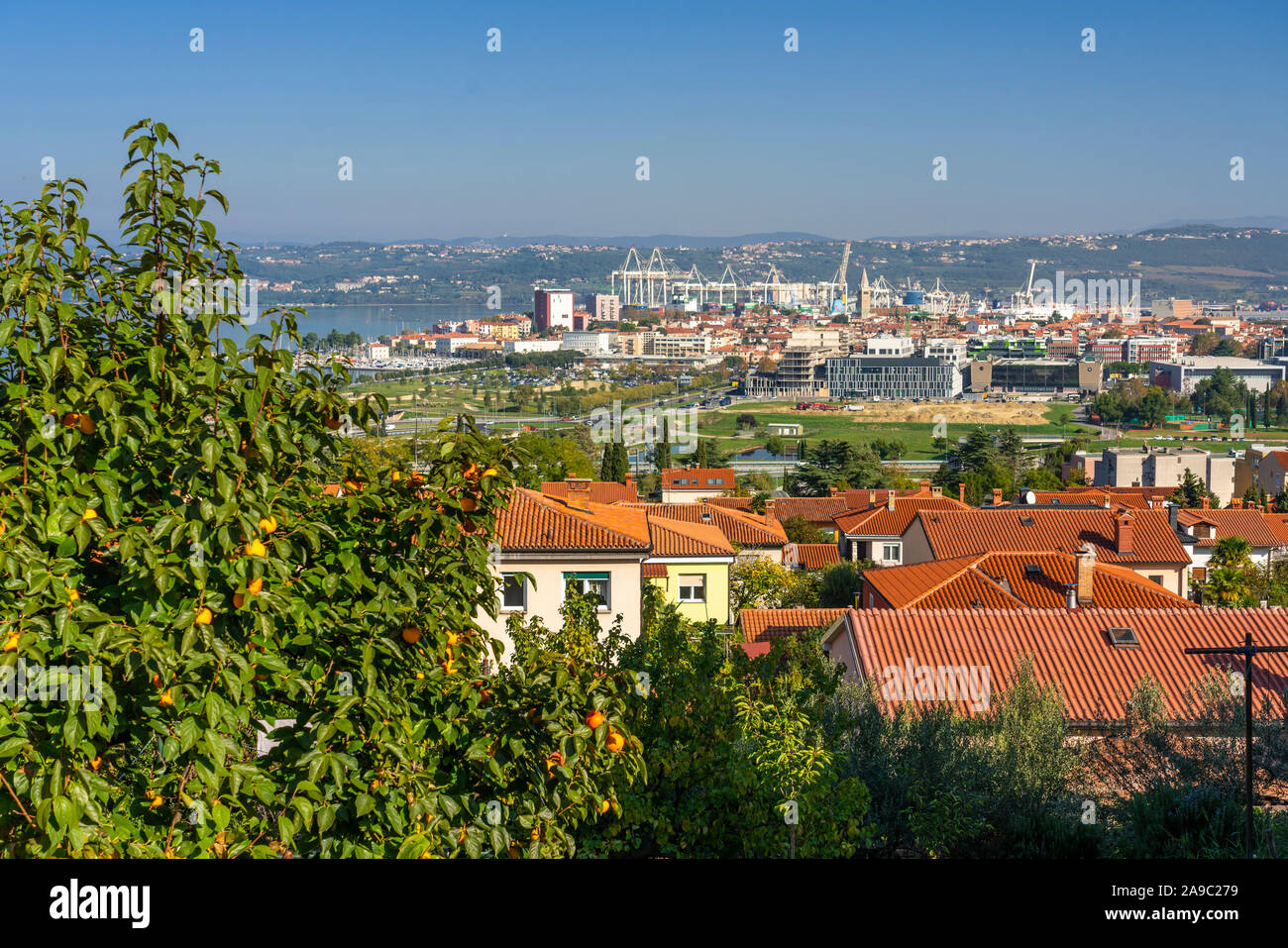 The skyline of the Adriatic port city of Koper, Slovenia, Europe Stock ...
