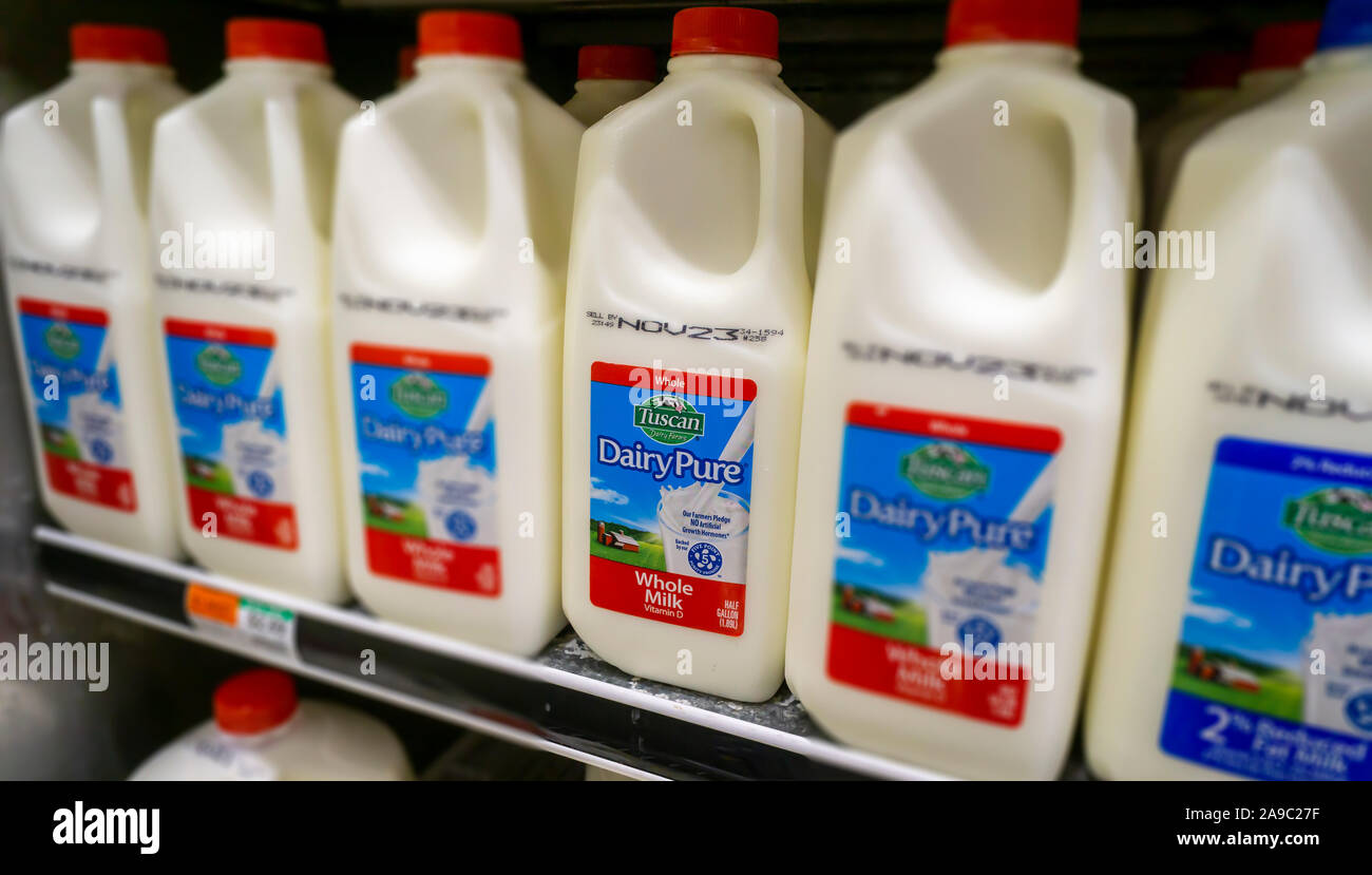 Containers of Dean Foods’ Tuscan Dairy Pure milk, in a supermarket ...