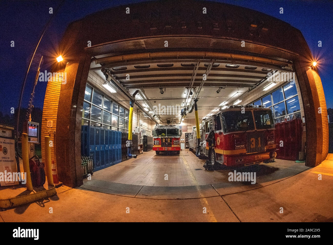 A fire department at night, Philadelphia, Pennsylvania, USA Stock Photo ...