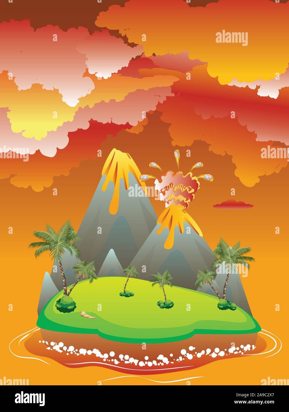 Illustration of cartoon volcano eruption with hot lava Stock Vector ...