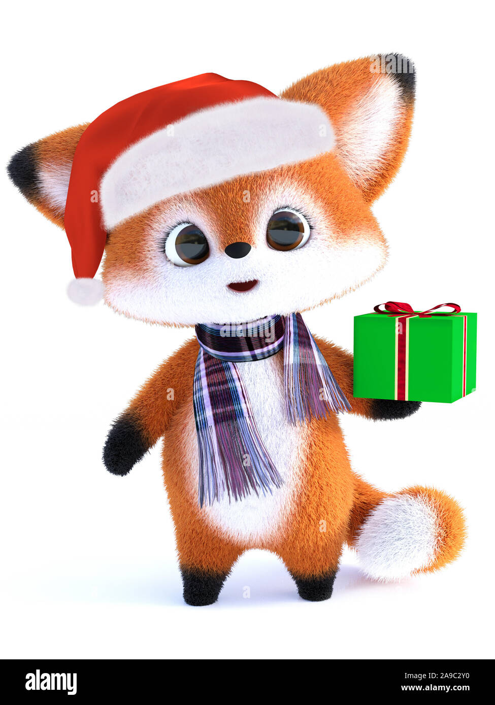 3D rendering of an adorable cute happy furry cartoon fox wearing a ...