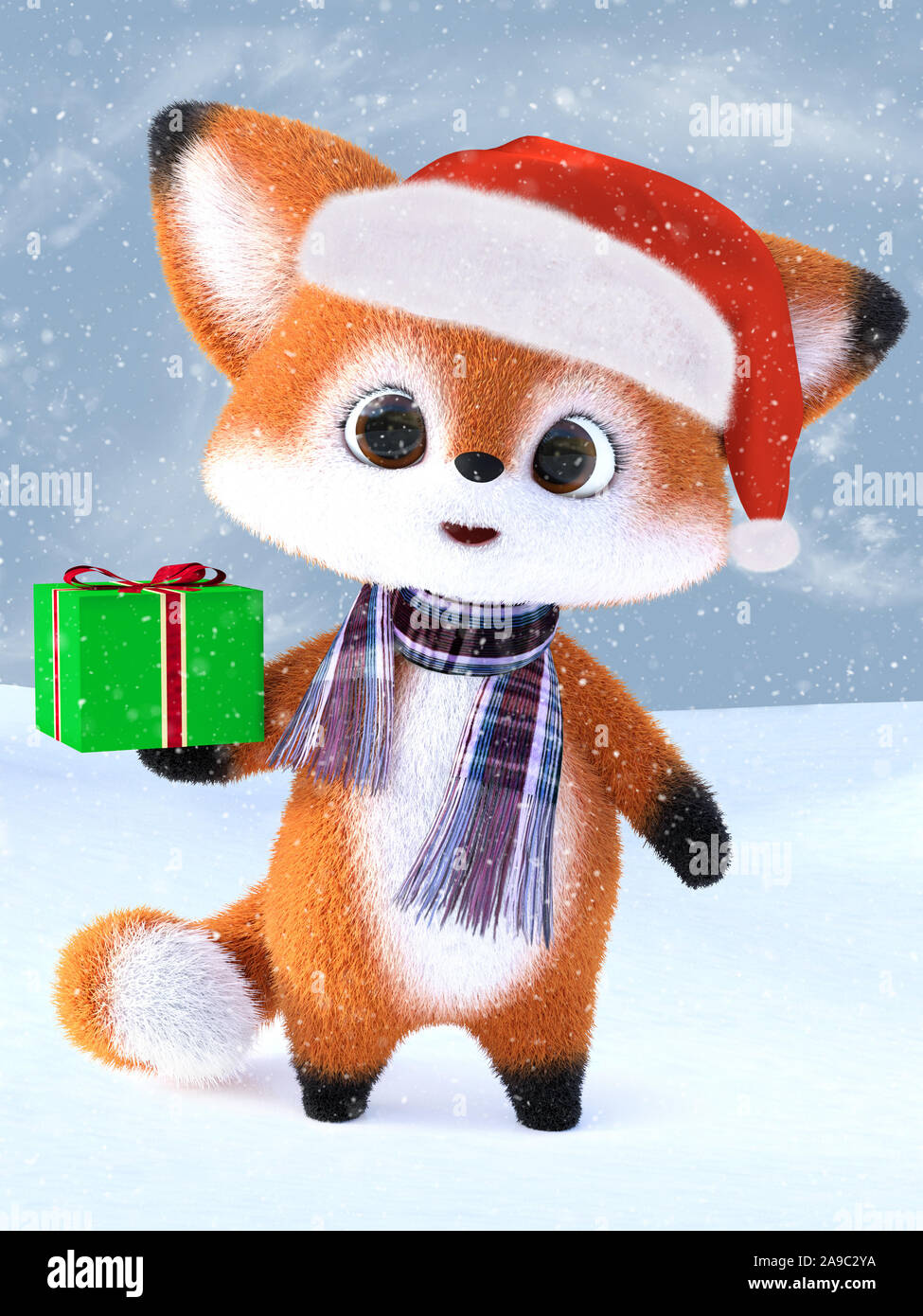 3D rendering of an adorable cute happy furry cartoon fox wearing a ...