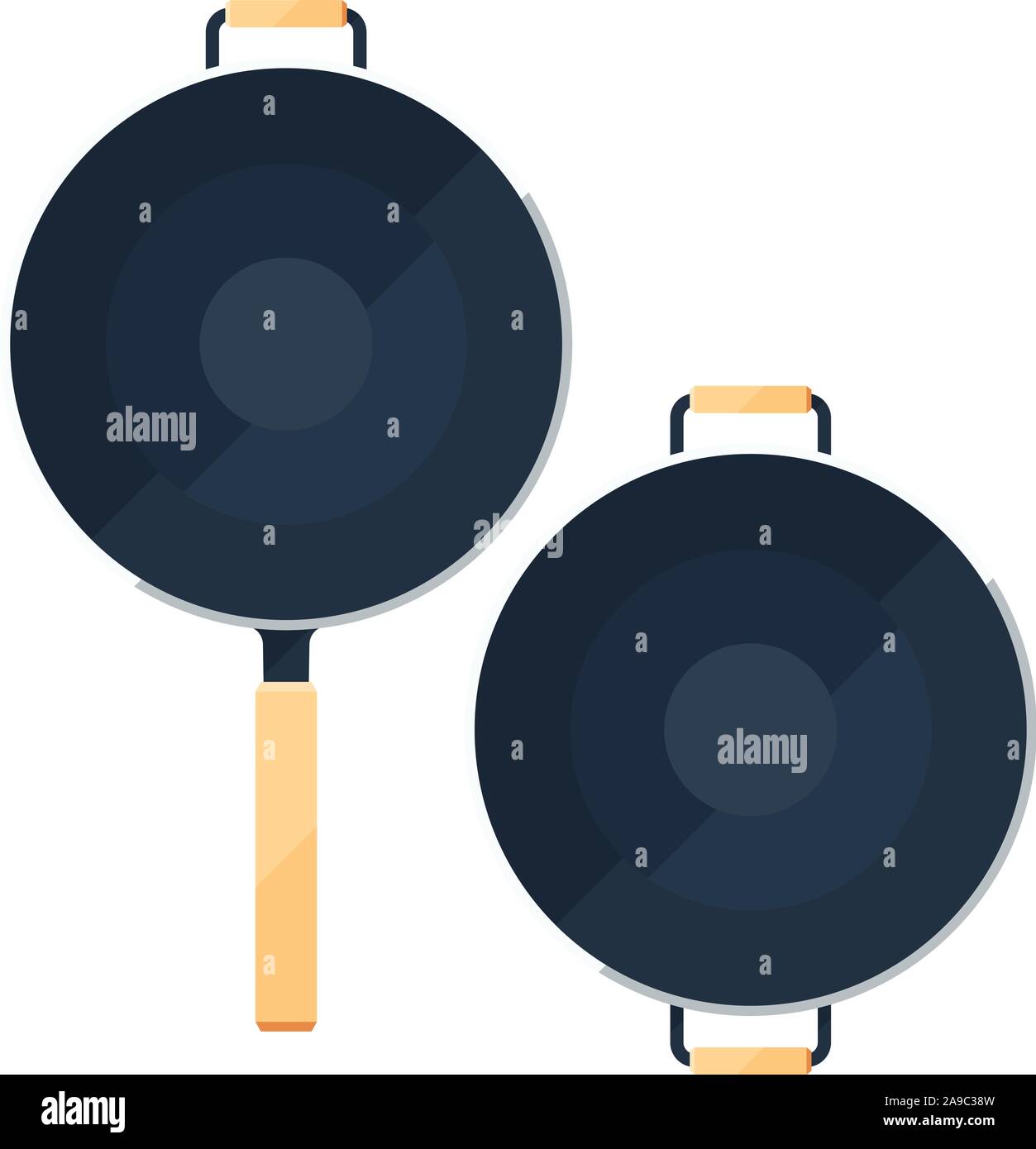 Wok frying pan sign set or flat icons collection of traditional bowls ...