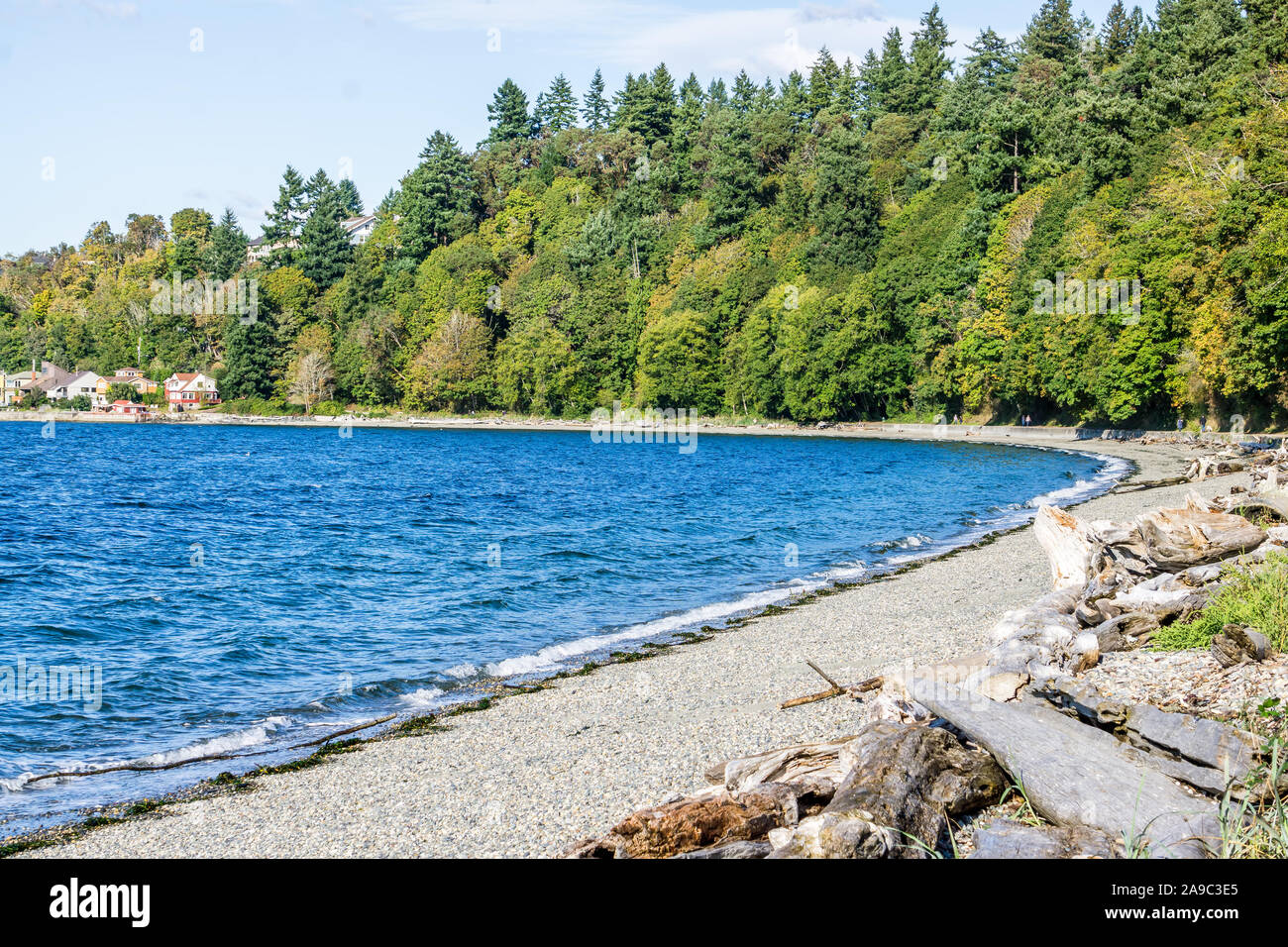 A view of the shoreline at Lincoln Park in West Seattle, Washington ...