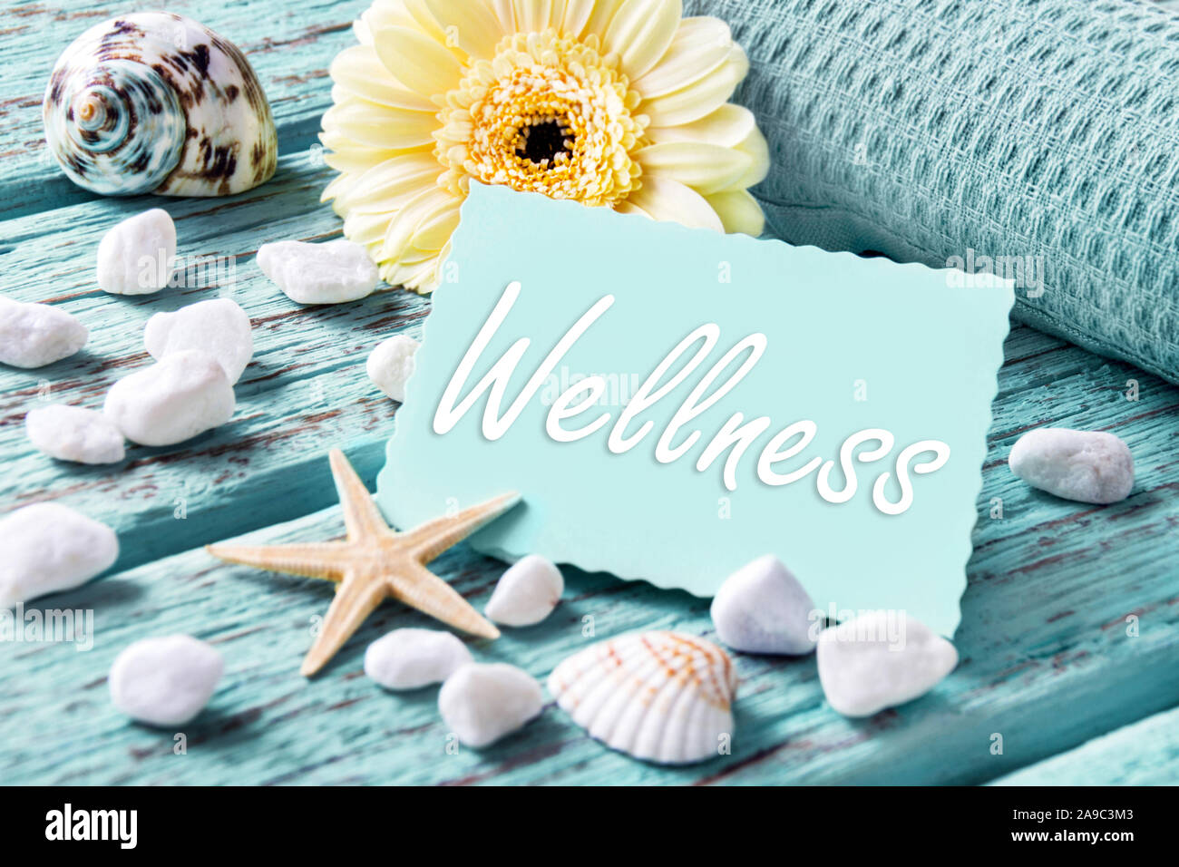 Maritime wellness decoration and wellness label Stock Photo - Alamy