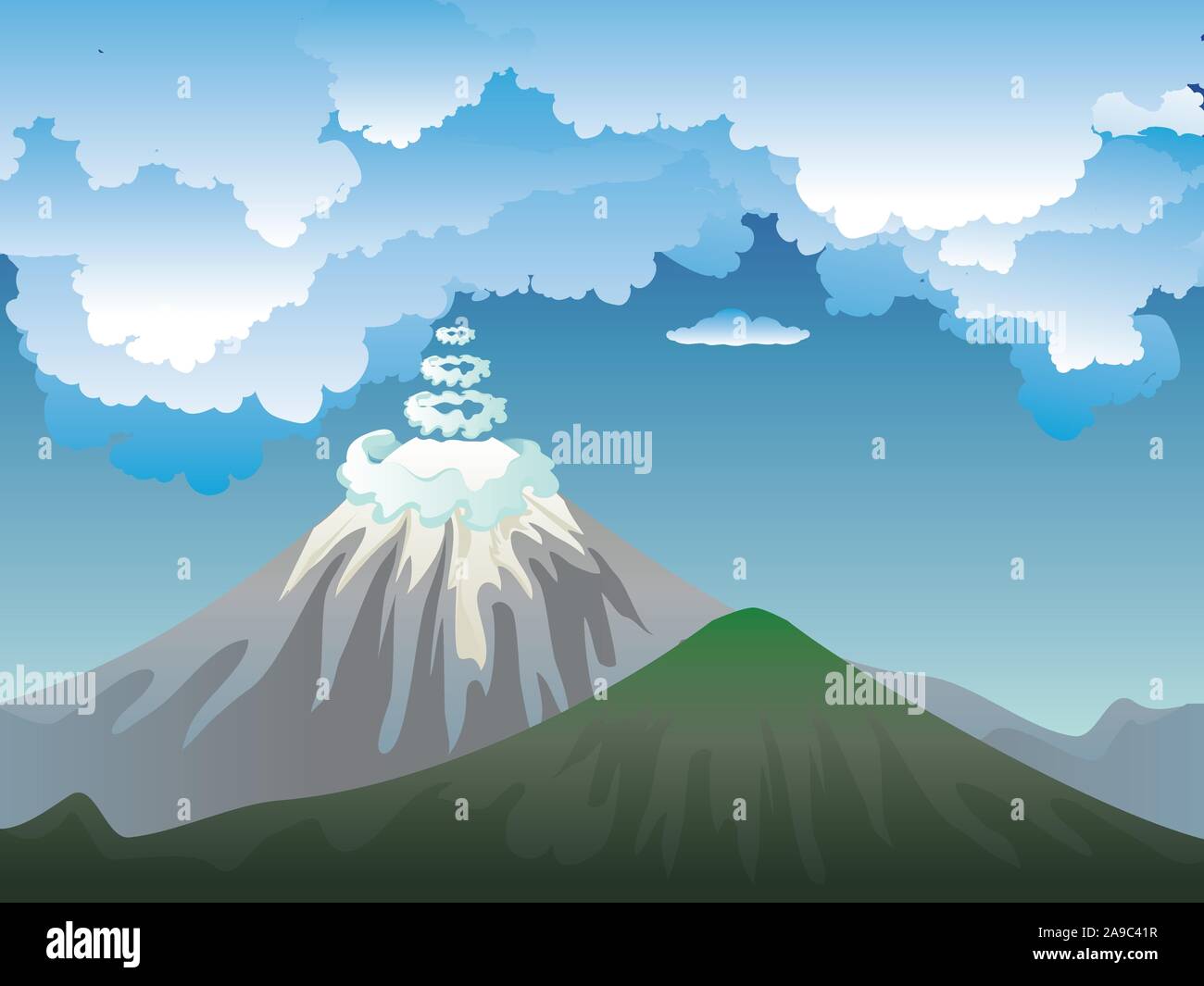 Illustration of cartoon volcano on a peaceful island Stock Vector Image ...