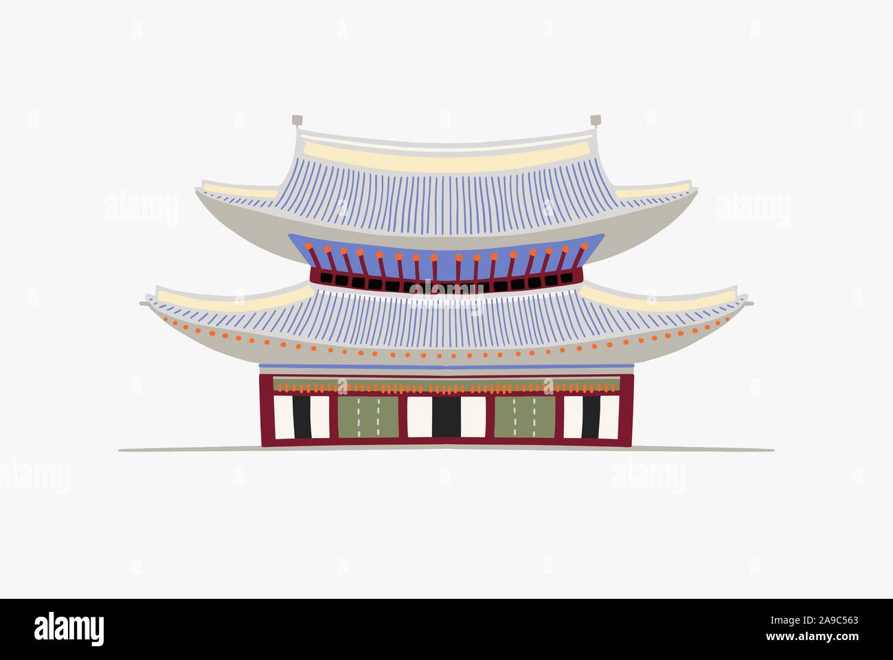 doodle flat vector illustration of pagoda in Gyeongbokgung Palace in ...