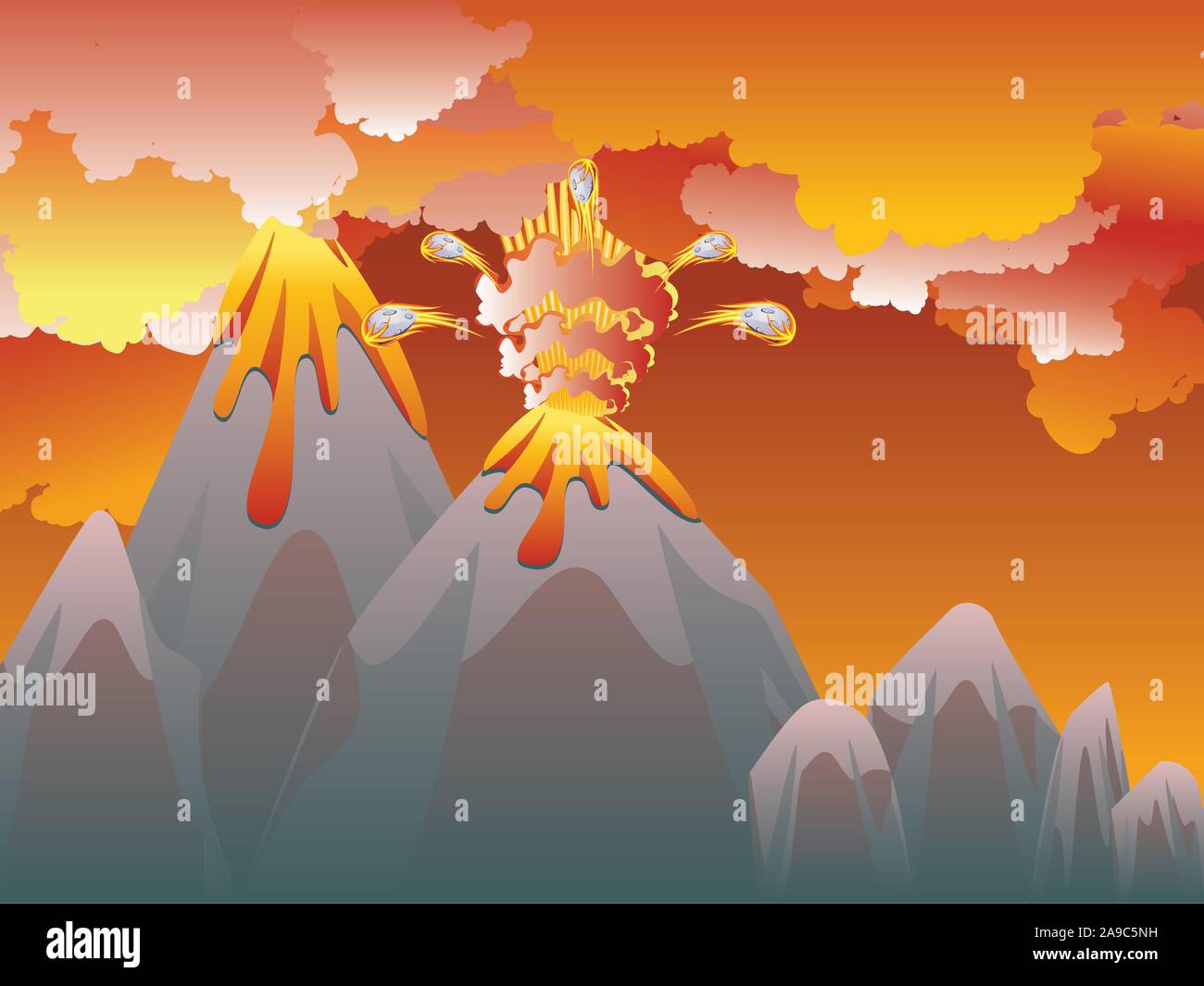 Illustration of cartoon volcano eruption with hot lava Stock Vector ...