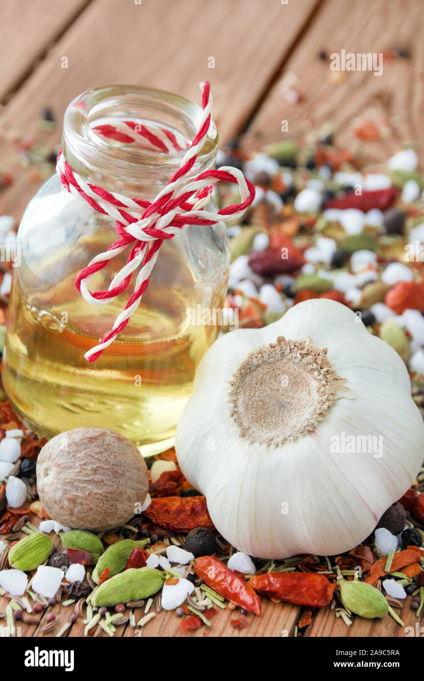 Selection of Spices and oil Stock Photo - Alamy