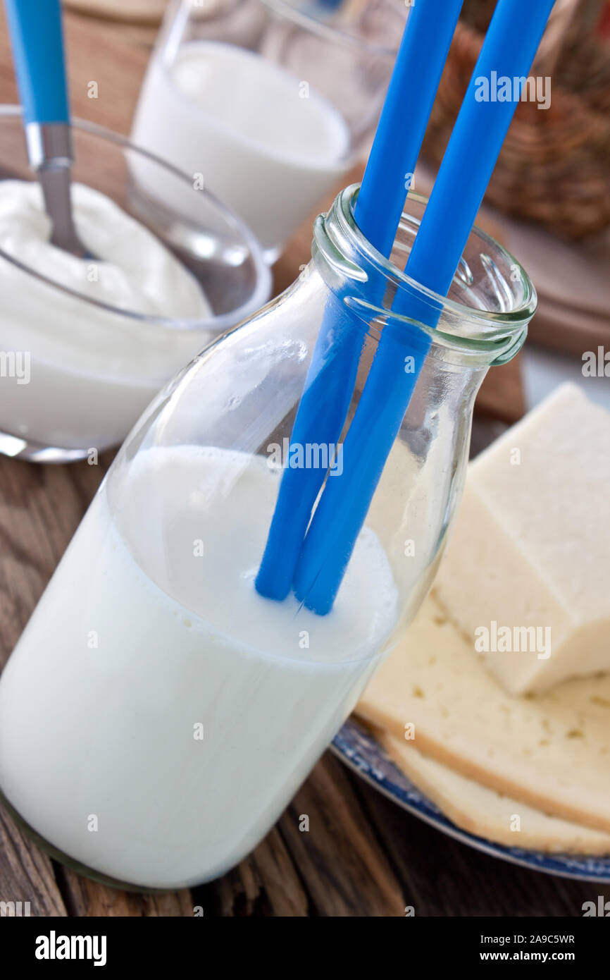 Selection of milk products Stock Photo - Alamy