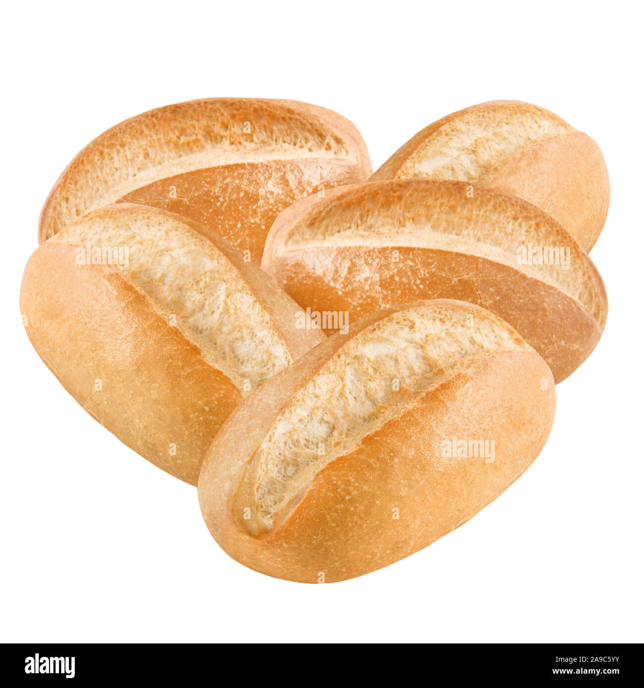 Five bread rolls isolated against white background Stock Photo - Alamy