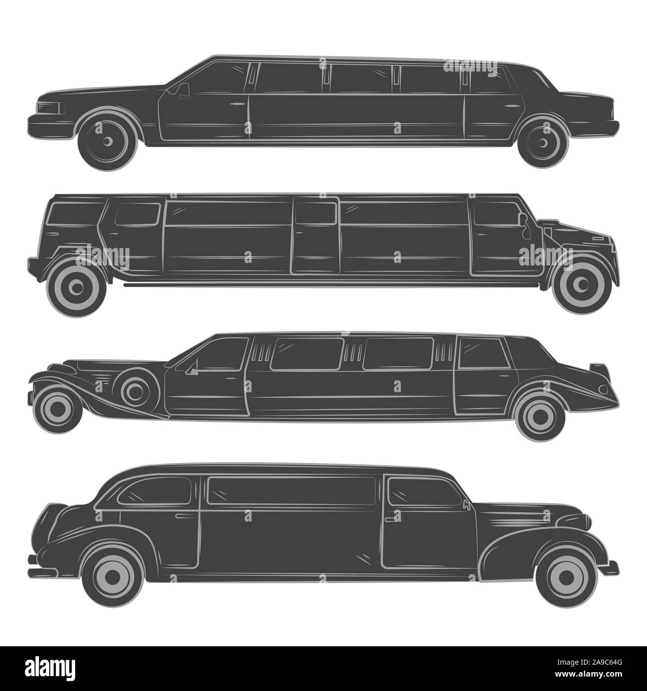black limousine, limousines silhouettes collection. Vector illustration ...