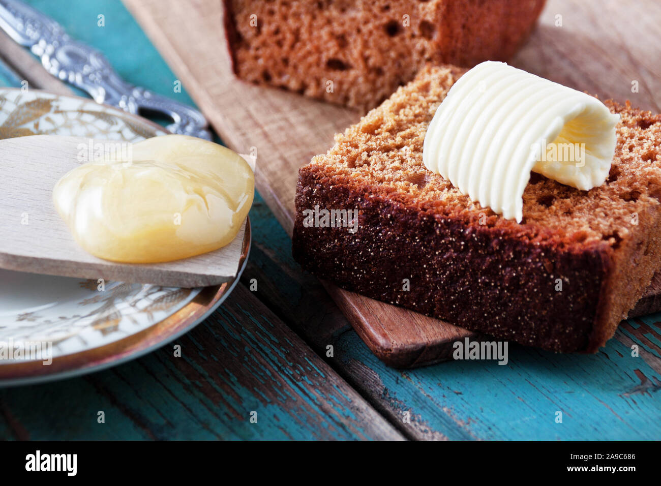 German gingerbread cake with butter and honey Stock Photo - Alamy