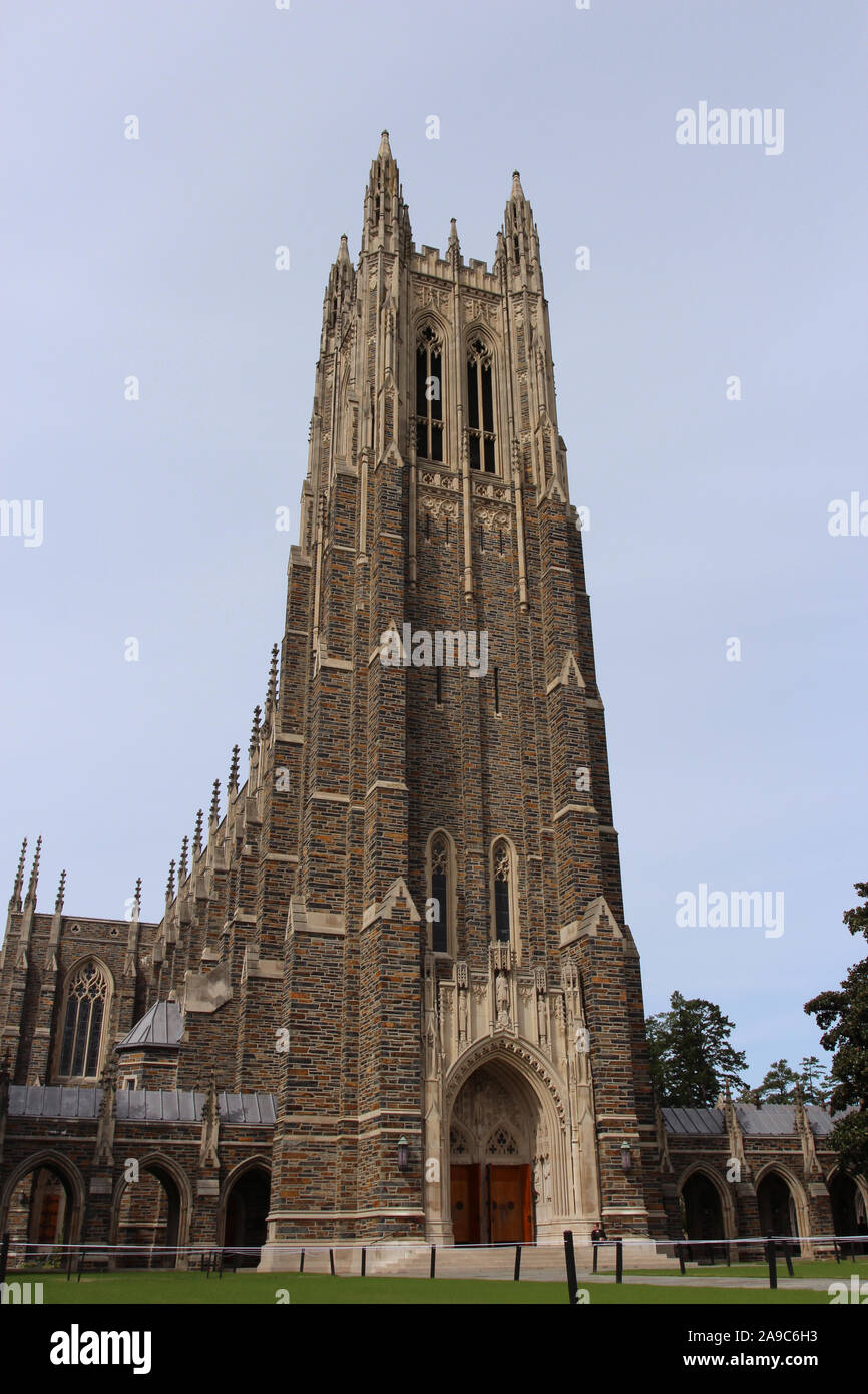 The front and left side of the Duke University Chapel in Durham, North ...