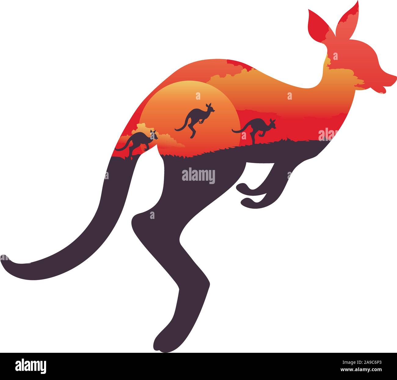 Abstract landscape design with cute kangaroo illustration Stock Vector ...