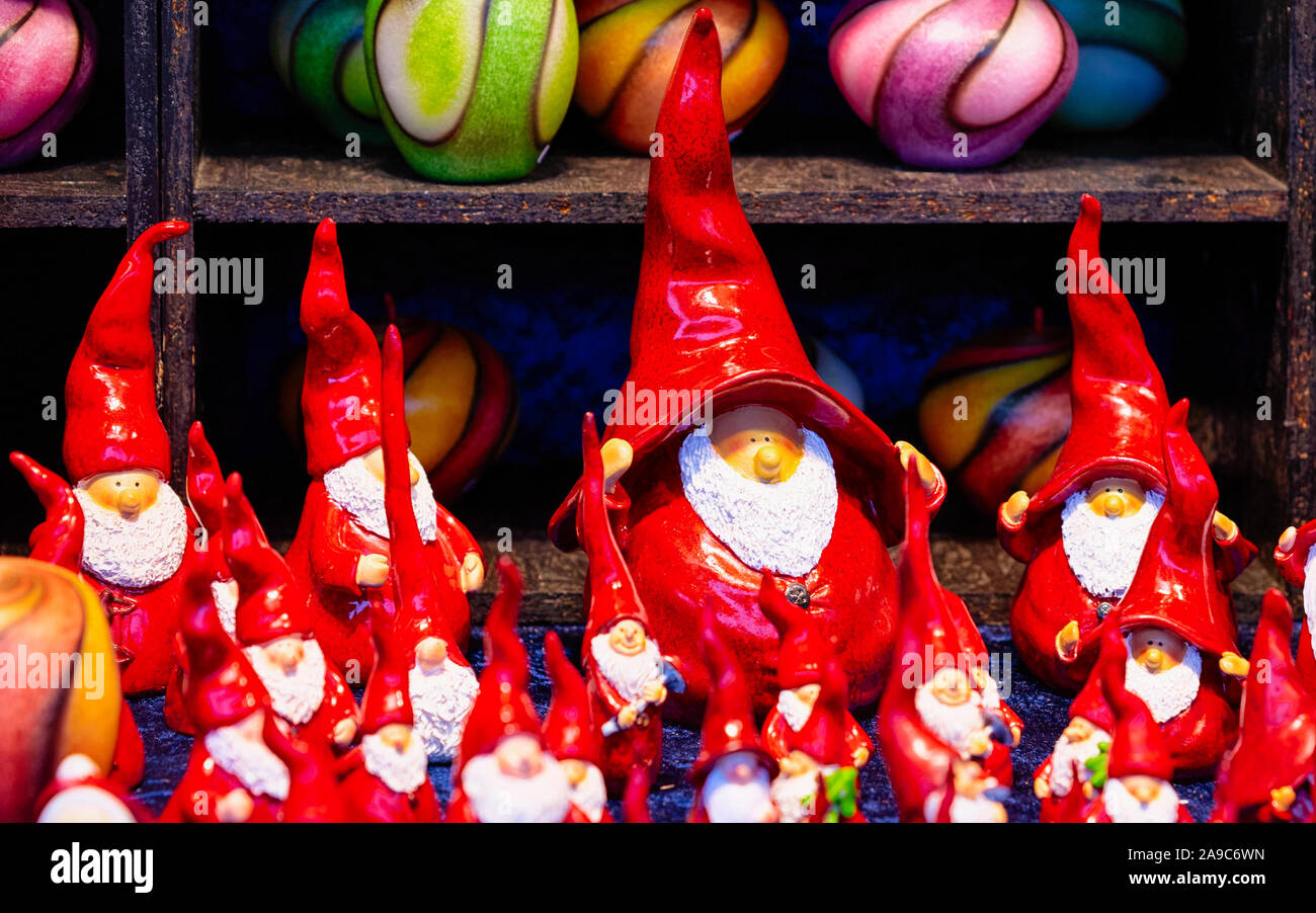 Ceramic Christmas gnome decorations in Christmas market in Germany new ...