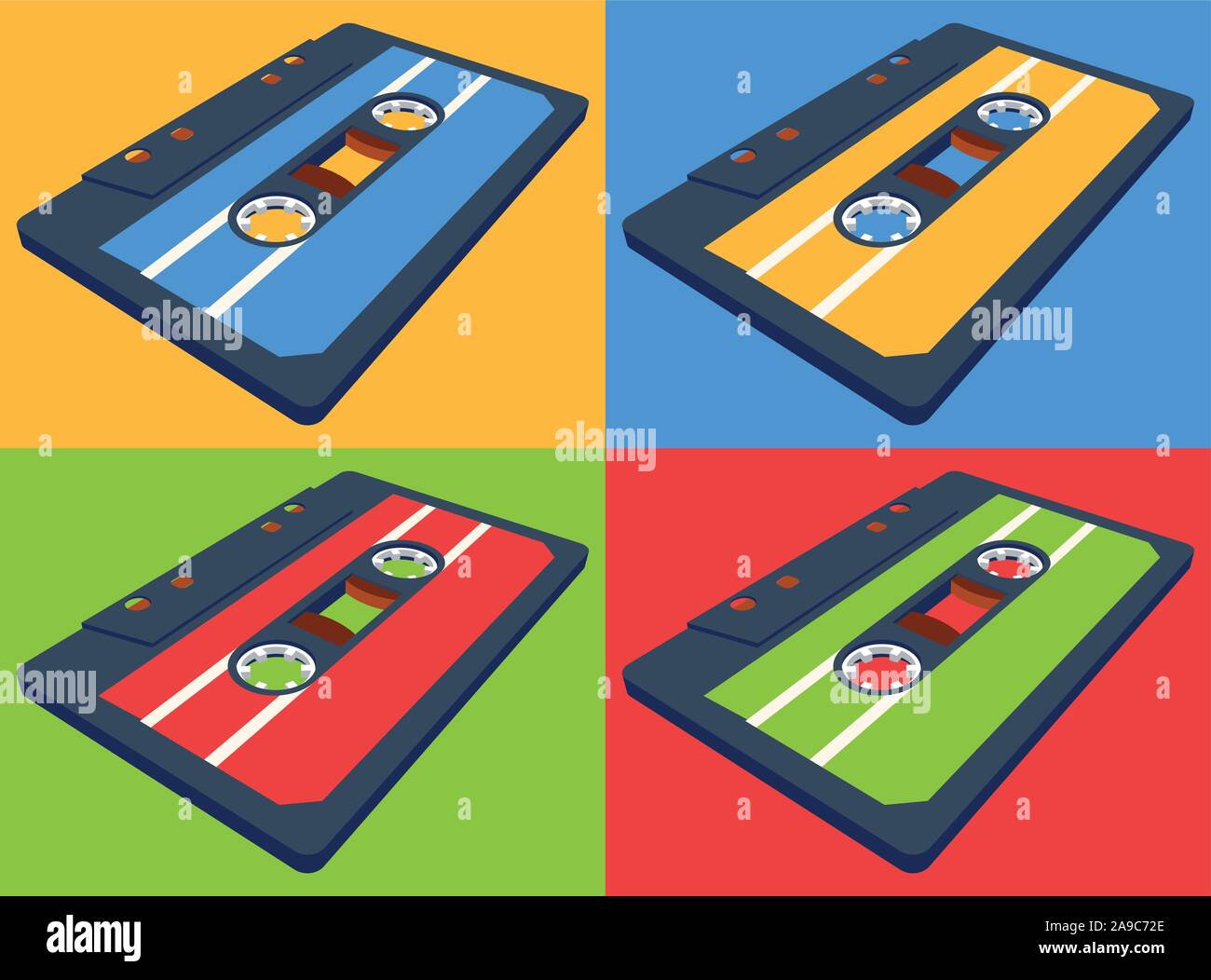 Compact cassette seamless pattern with floating or flying tape in ...