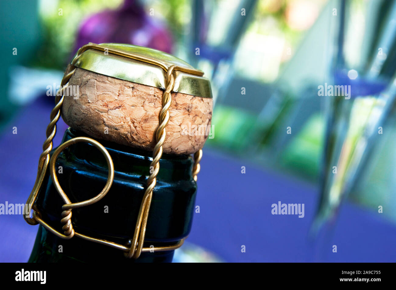 Champagne bottle close up and glasses Stock Photo - Alamy