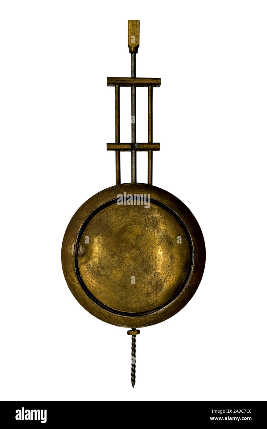 old fashioned pendulum isolated on white background brass colred ...