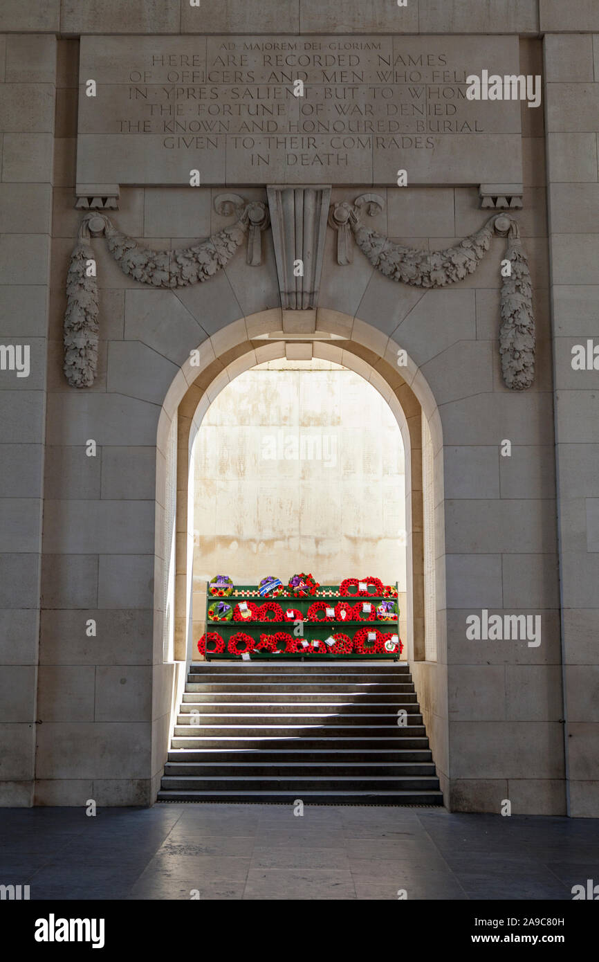 Ypres, Belgium - August 10th 2012: Inside the historic Menin Gate - the ...