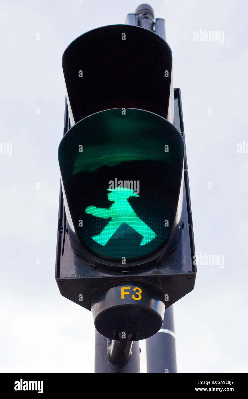 The green man, also known in Germany as Ampelmannchen - shown on a set ...