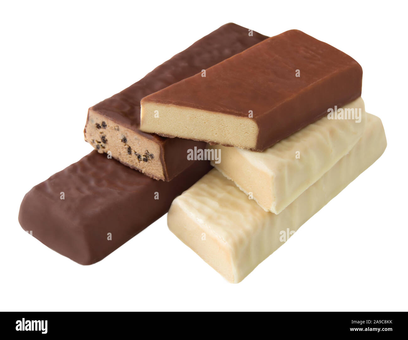 Various Protein Bars isolated against white background Stock Photo - Alamy