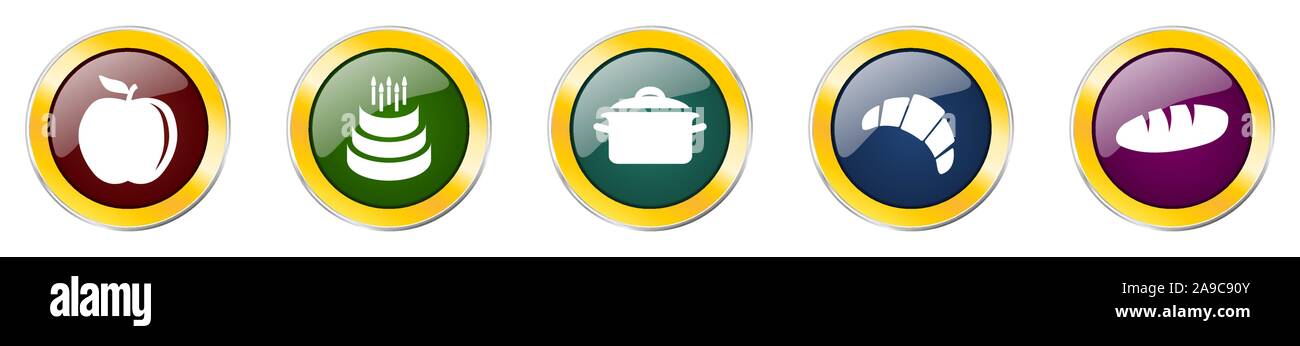 Set of colorful web glossy vector icons, food, kitchen, fruit and ...