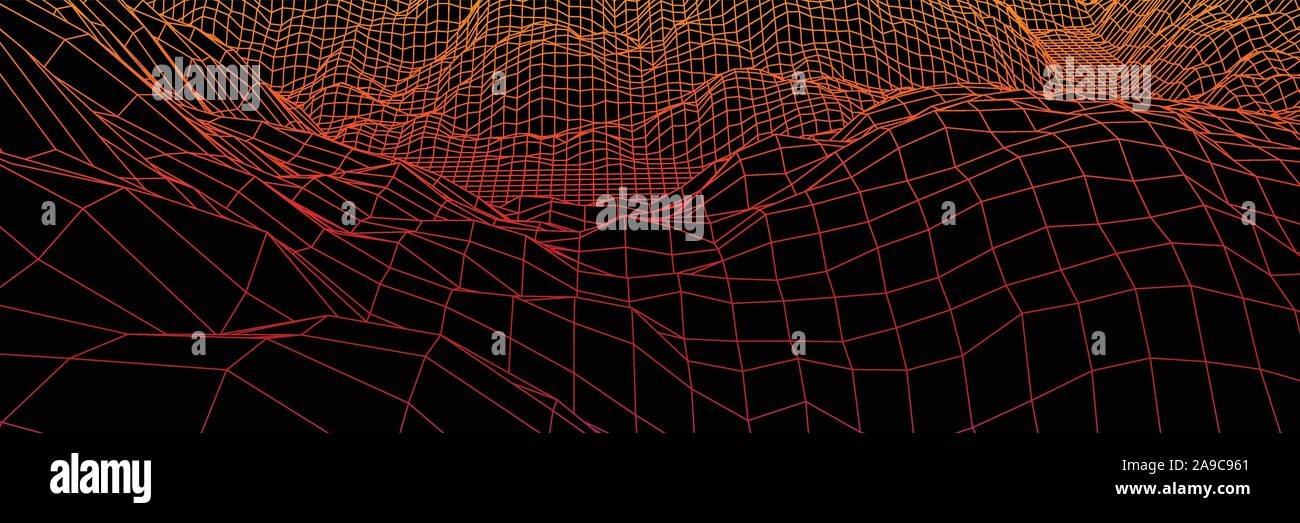 Digital landscape with mountains or hills made of line grid Stock ...