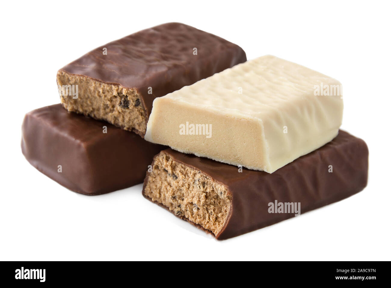 Various Protein Bars isolated against white background Stock Photo - Alamy
