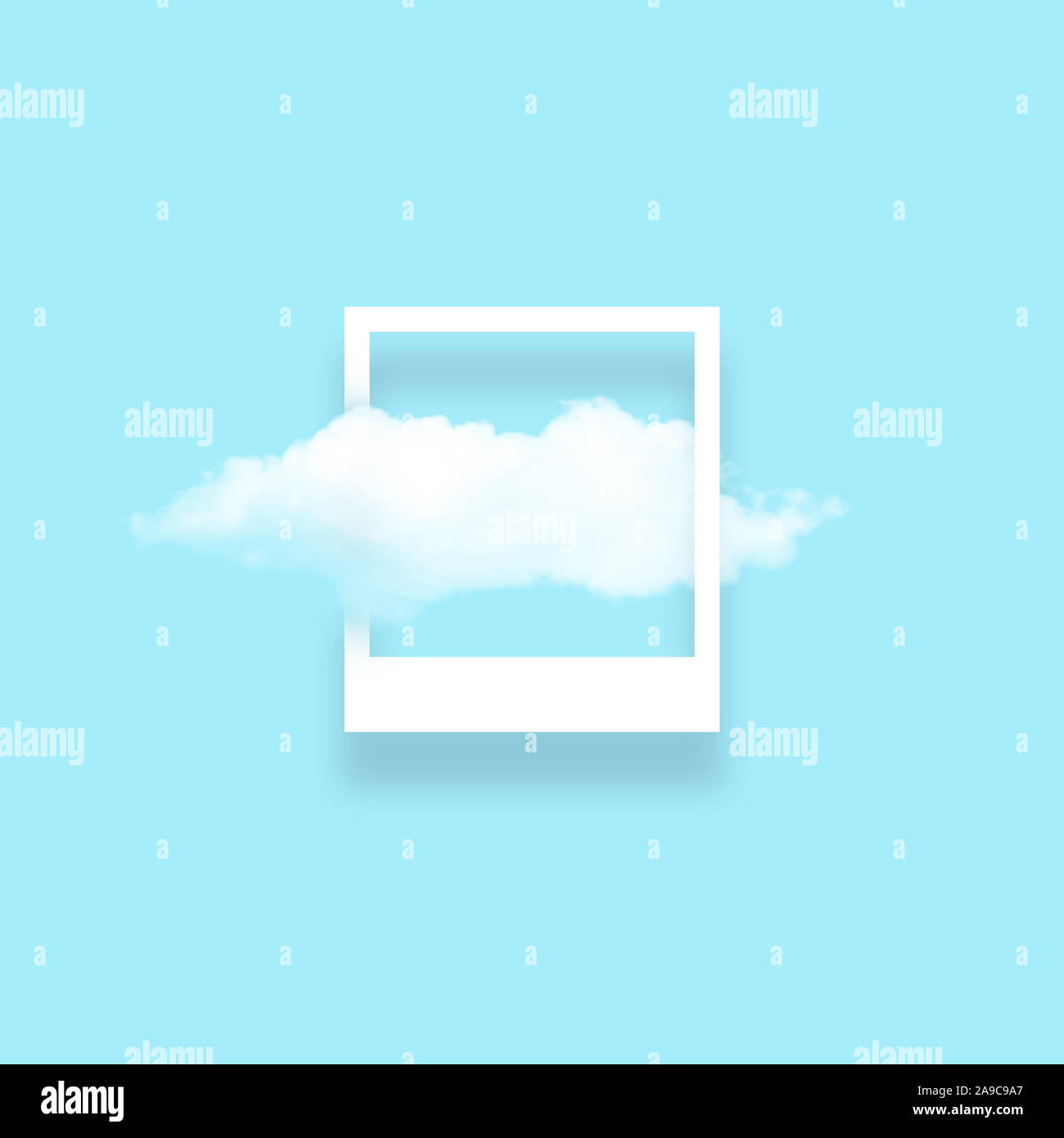 White cloud in snapshot frame illustration. Rectangular border with ...