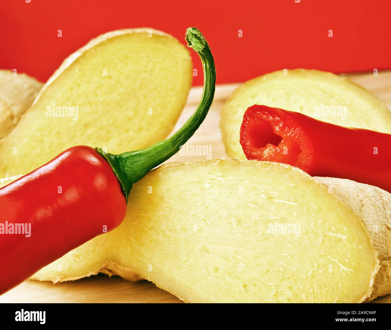 Ginger root and red chili pepper Stock Photo - Alamy