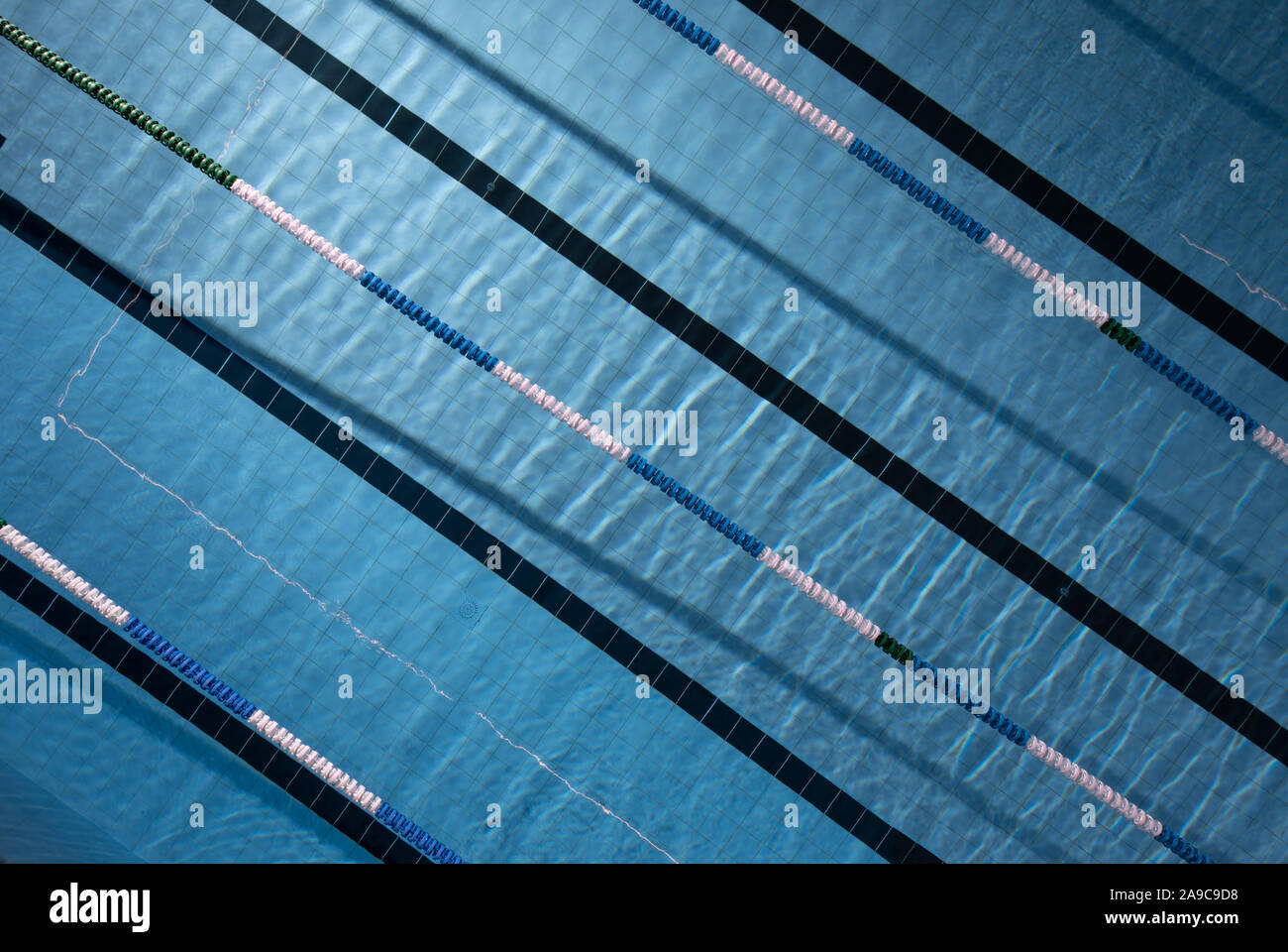 Olympic swimming pool. Water ripples on blue tiled olympic swimming ...