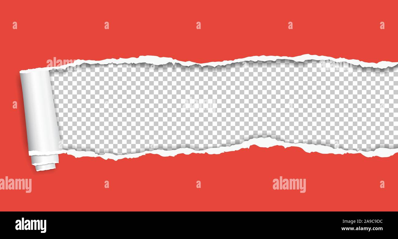 Rolled and ripped red notebook paper sheet is on squared background for ...