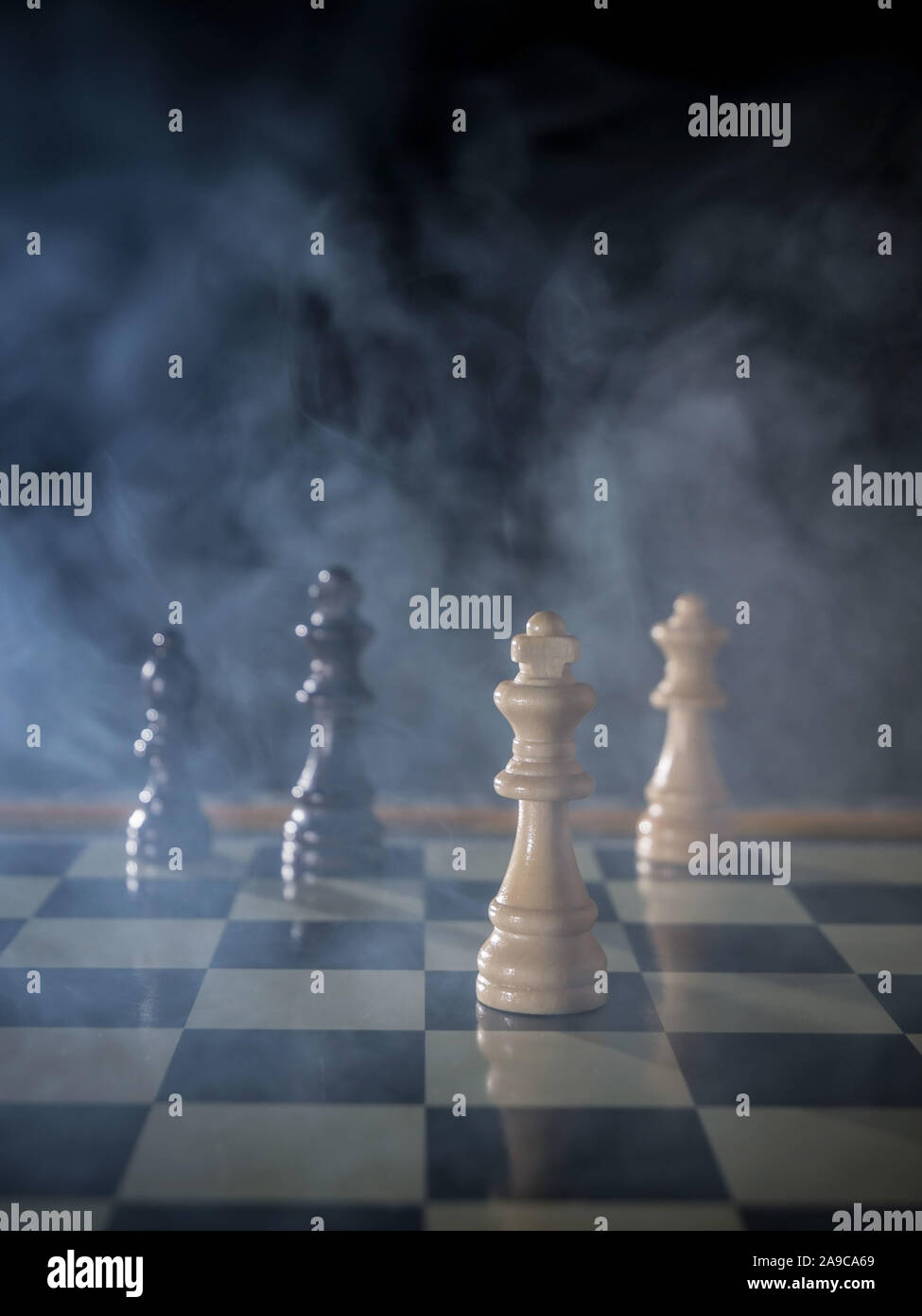 Chess board game concept of battle, war and strategy. Chess figures on ...