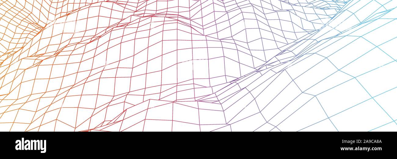 Digital landscape with mountains or hills made of line grid Stock ...