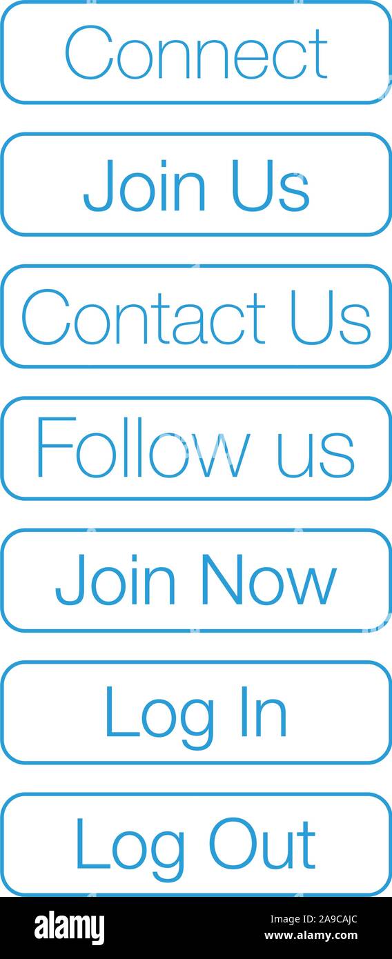 Blue set of web buttons for connect, join us, contact us, follow us ...