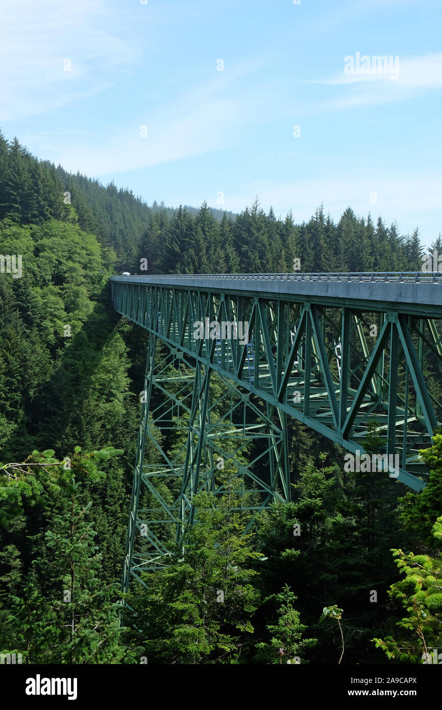 Oregon Coast Line with Trestle Train Bridge and Green Woods Stock Photo ...