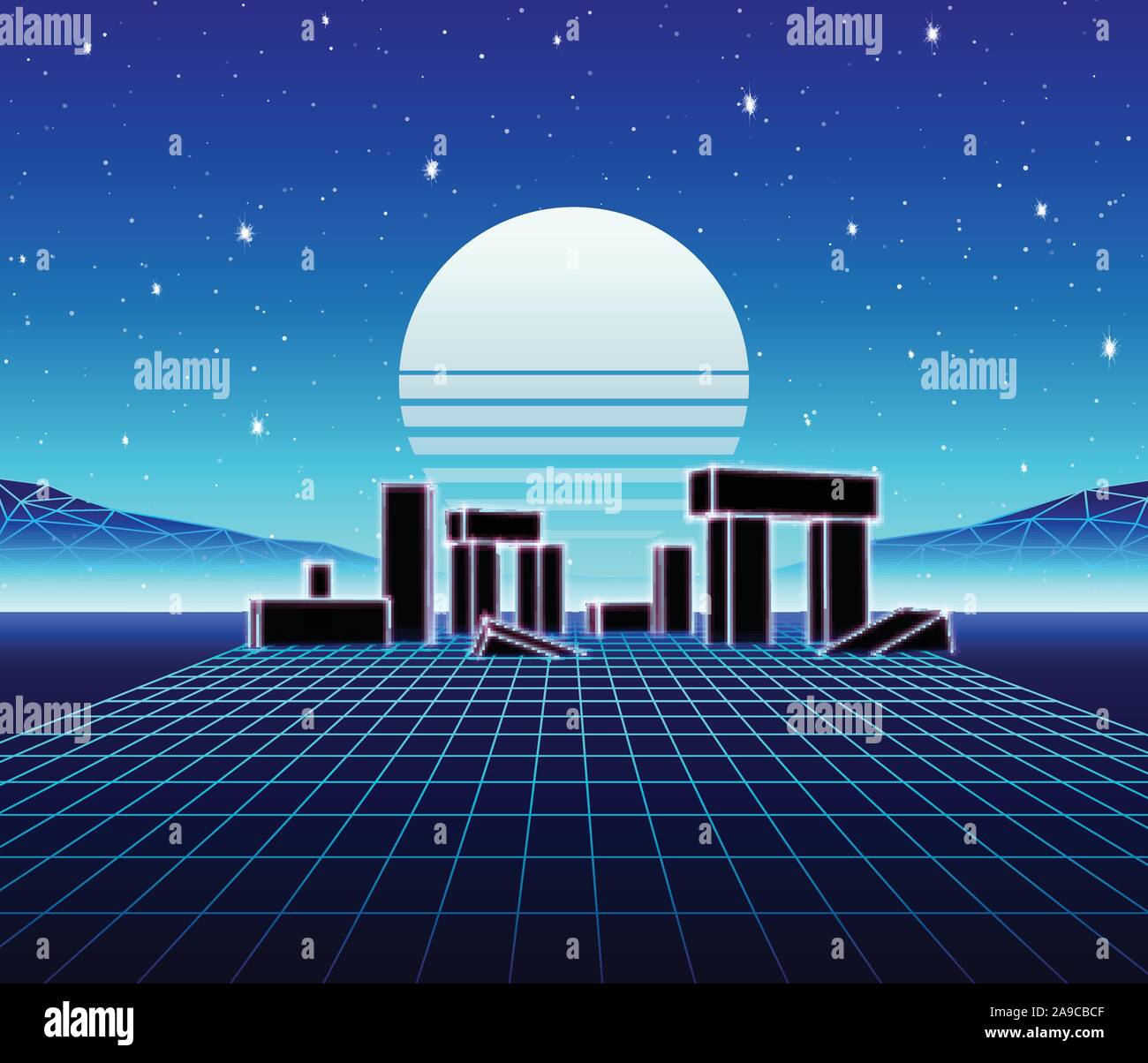 Neon landscape with 80s retro wave game style Stock Vector Image & Art ...