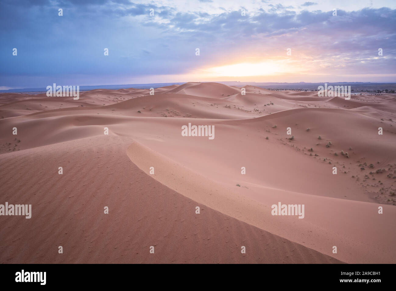 Sunrise at Sahara Desert with dunes Stock Photo - Alamy