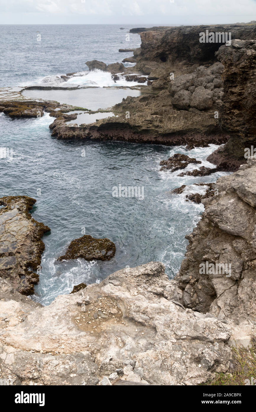 Rugged coastline at North Point on the Caribbean island of Barbados ...