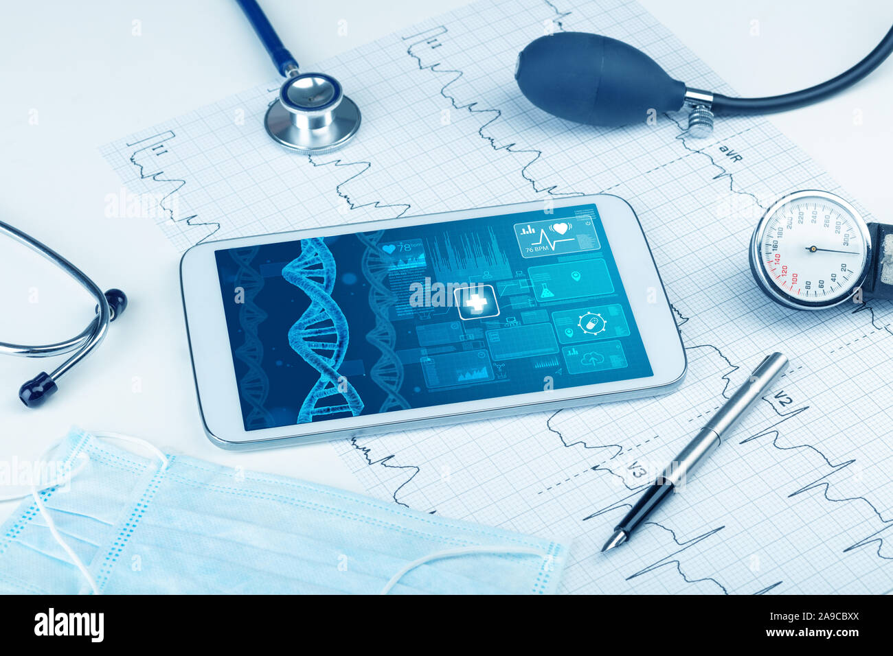 Genetic test and biotechnology concept with medical technology devices ...
