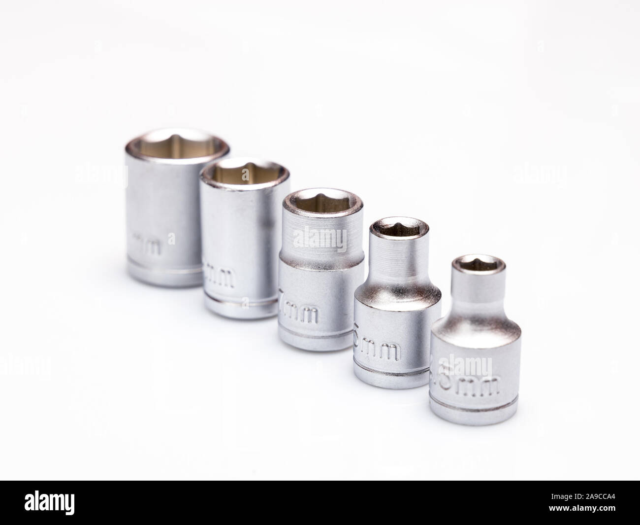 set of interchangeable heads for chrome socket wrench. Isolated on ...