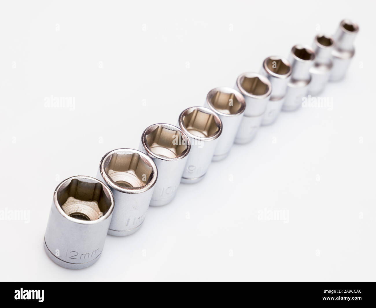 set of interchangeable heads for chrome socket wrench. Isolated on ...