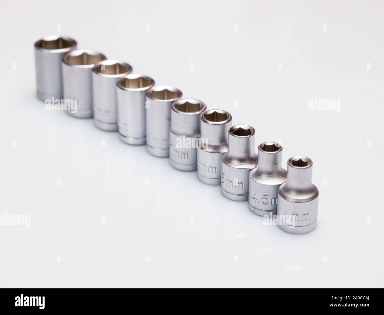 set of interchangeable heads for chrome socket wrench. Isolated on ...