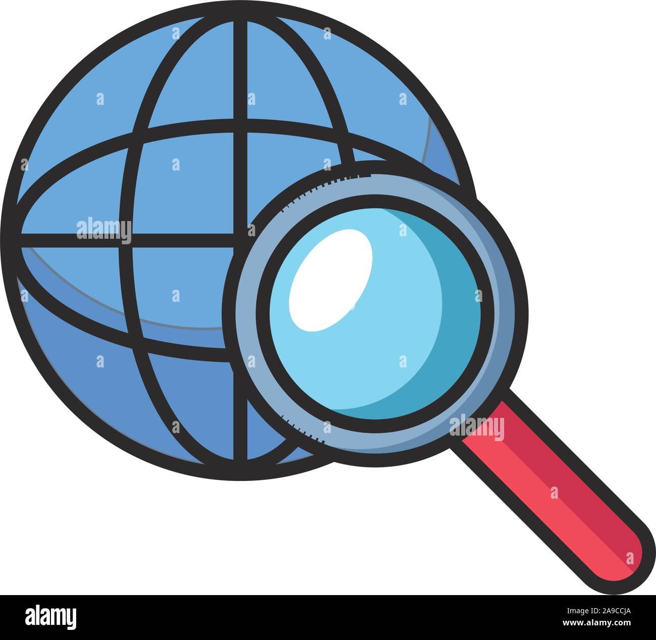 world magnifying glass internet flat line style illustration Stock ...
