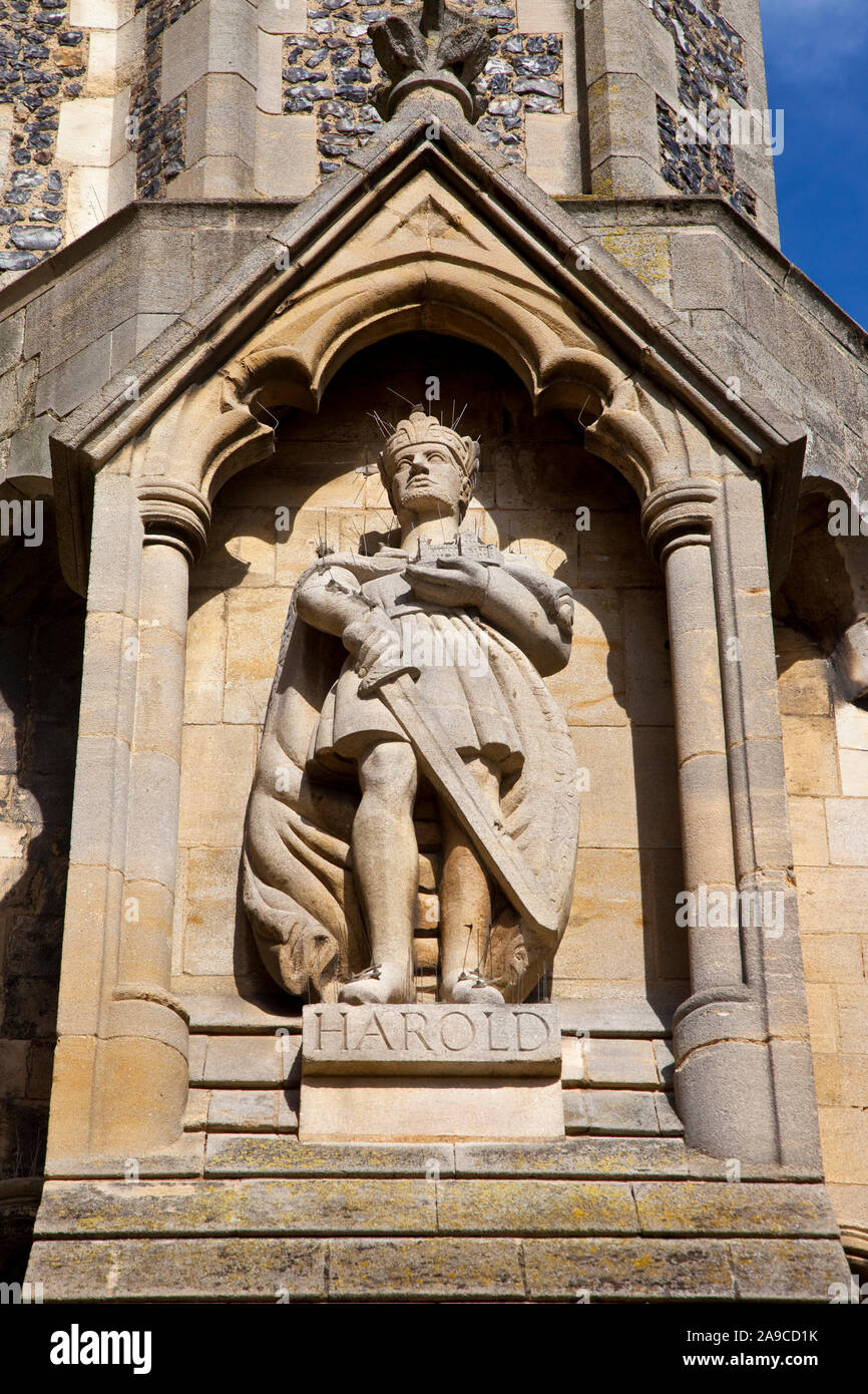 A statue of king Harold on the exterior of Waltham Abbey Church in ...