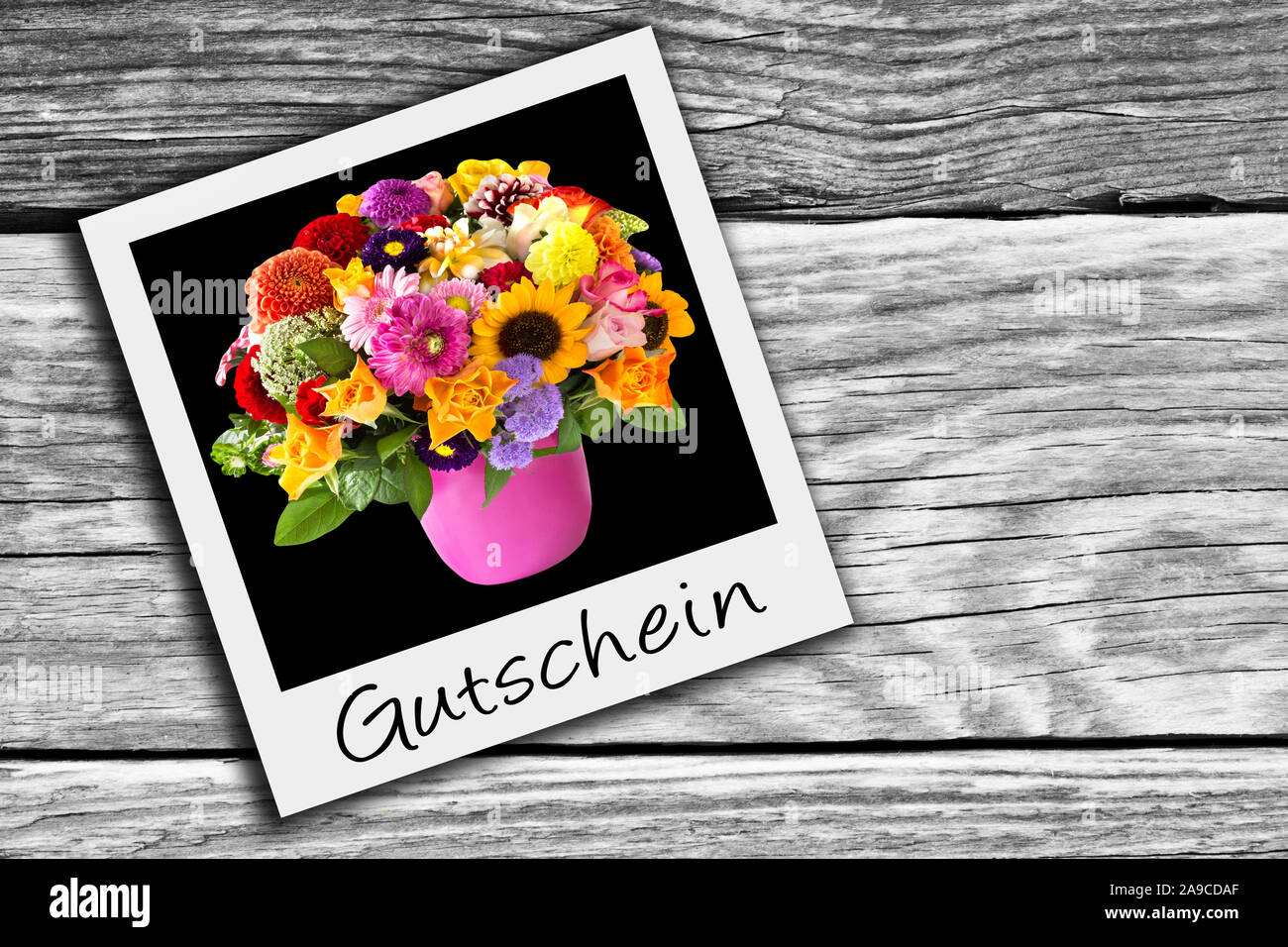 German Gift Card with colorful bouquet of flowers Stock Photo - Alamy