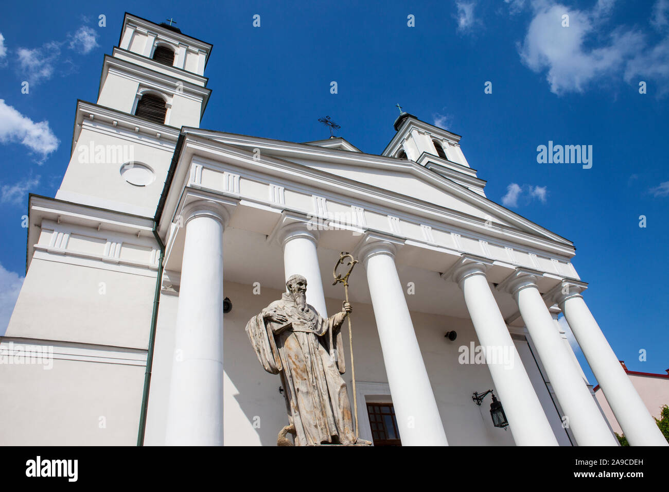 A view of the exterior of St. Alexander Church in the city of Suwalki ...